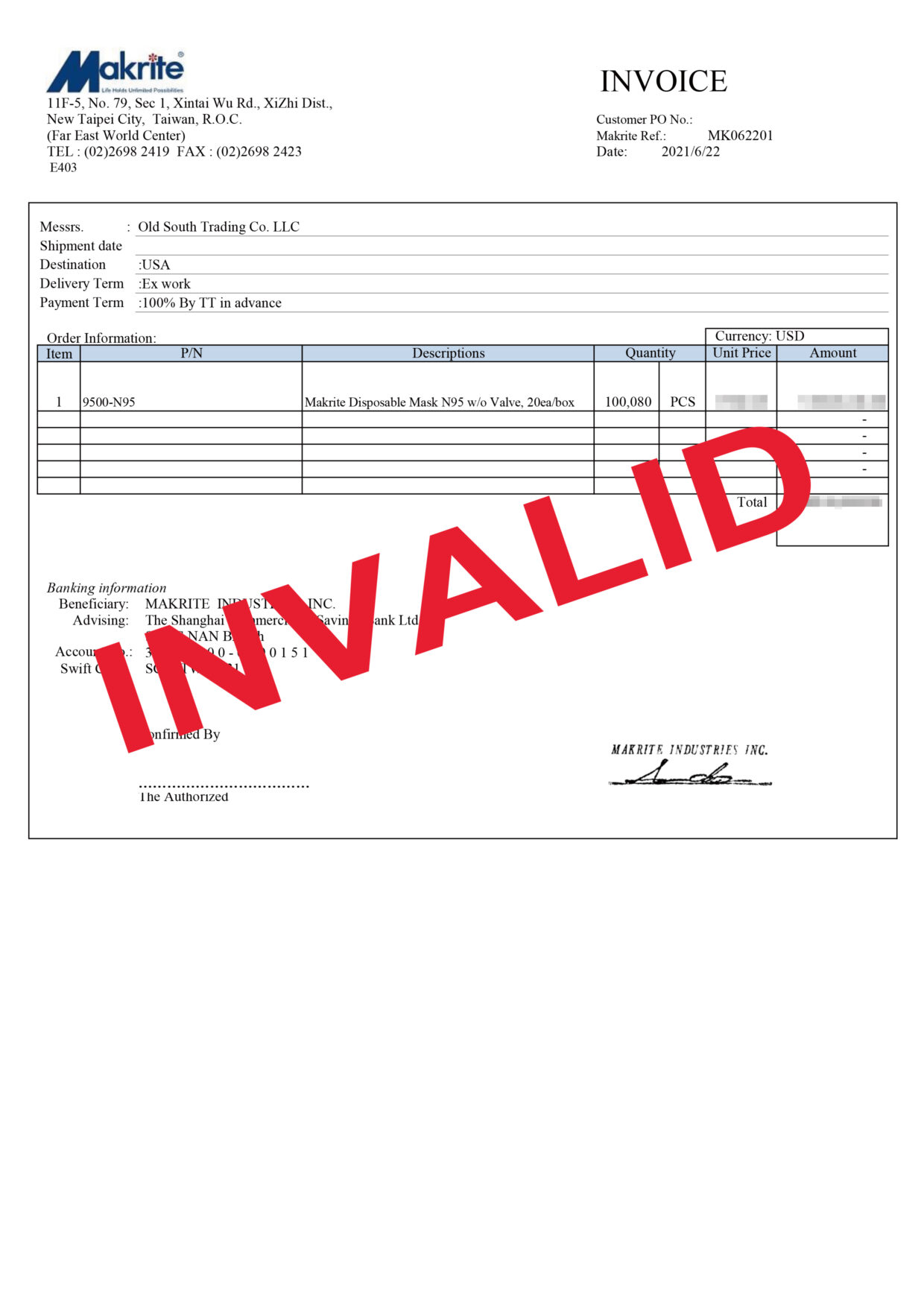 Warning: Invalid Proforma Invoice