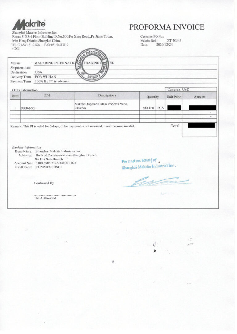 Warning: Invalid Proforma Invoice